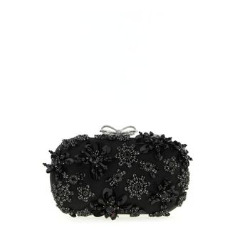 Self Portrait Femme, Sacs, Noir, Taille: ONE Size Pochette de Soir&eacute;e en Satin avec Fleurs et Cristaux
