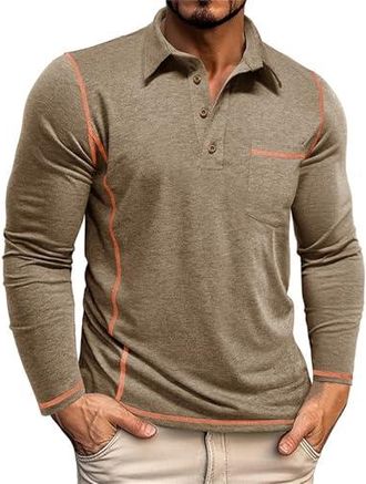 Generic Chemise basique boutonn&eacute;e pour homme, v&ecirc;tement de travail d&eacute;contract&eacute;, polo vintage, l&eacute;ger et respirant, t-shirts dext&eacute;rieur, kaki, XXL