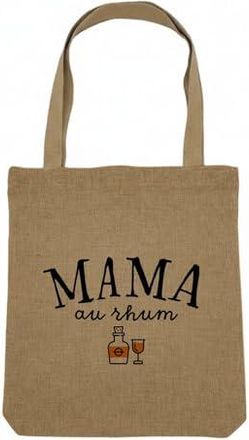 Fabulous Sac Shopping Tote Bag Aspect Lin - Mama au Rhum - Sac de Courses Toile Epaisse 360g Beige Naturel Cabas Port&eacute; Epaule Solide Imprim&eacute; en France