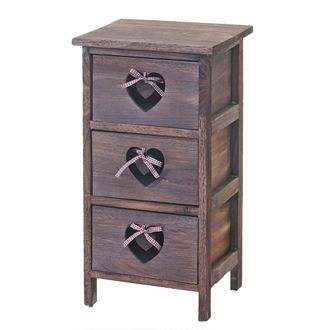 Mendler Kommode Forli, Schubladenkommode Schrank, 3 Schubladen mit Herzen 55x29x25cm, Shabby-Look, Vintage - braun