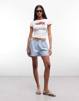 Icecream Short ray&eacute; style cale&ccedil;on en tissu doux avec taille &agrave; logo - Bleu