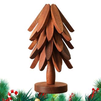 Generic Wood Trivet Tree - Wooden Heat-Resistant Coaster Set, Christmas Tree-Shaped Wooden Trivets with Foldable Stand | 4-Piece Kitchen Coaster Set for Hot D
