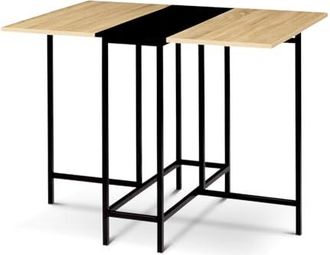 IDMarket Table Console Pliable EDI 2-4 Personnes fa&ccedil;on h&ecirc;tre et Noir Design Industriel 103 x 76 cm