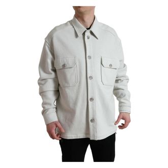 Dolce & Gabbana Elegante Baumwolljacke mit Blumenr&uuml;cken - - Jackets - Herren - Grau - M