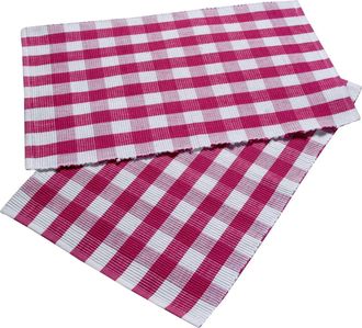 Homescapes 2er-Set Karierte Platzsets pink-weiß 30x45 cm, Vichy-Karo Tischsets Baumwolle gerippt, waschbare Platzdeckchen rechteckig