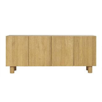 Miliboo Design-Sideboard aus hellem, massiver Eiche mit Gravur 4-t&uuml;rig B180 cm GOSHI