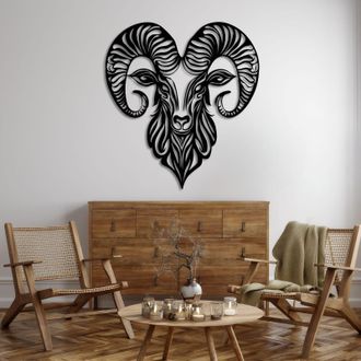 Generic Wanddeko aus Metall, Widdermotiv, Stammes-Widder-Dekor, Tiermotiv f&uuml;r Wohnzimmer, Schlafzimmer, B&uuml;ro, M&auml;nnerh&ouml;hle, Bauernhof (Schwarz, 47 x 43 cm H x