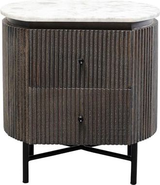 Kare Design Design Kommode Glenn, Schwarz/Braun, Nachttisch, Ablage, Mango Massivholz, Marmor Deckplatte, Stahlgestell, Schlafzimmer, 55x50x35 cm (H/B/T)