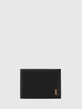 Saint Laurent Porte-cartes plat Tiny Cassandre en cuir grain&eacute; avec logo YSL