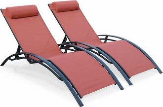Sweeek 2er-Set Sonnenliegen aus Aluminium mehrfach verstellbar Anthrazit / Terrakotta
