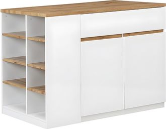 Vente-Unique K&uuml;cheninsel mit Stauraum - Wei&szlig; & Naturfarben - Meili