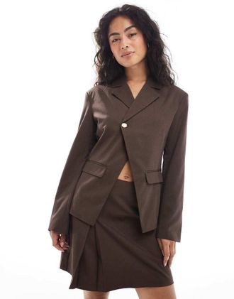 Pieces Blazer habillé asymétrique densemble à bouton martelé - Marron-Brown