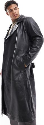 Asos Trenchcoat aus hochwertigem echtem Leder in Schwarz