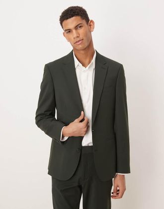 Asos Veste de costume ajust&eacute;e en laine lavable en machine - Vert fonc&eacute;
