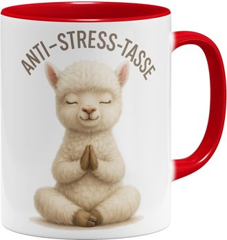 OM3 Alpaka Anti-Stress Kaffee-Tasse mit Spruch - lustige Keramiktasse Namaste-Motiv - Lama Yoga Tiermotiv - Keramik Becher - 325ml - Beidseitig Bedruckt -