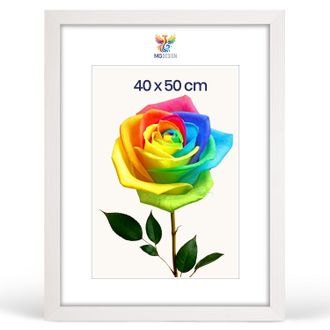 MG Design Bilderrahmen 40 x 50 cm - Posterrahmen mit Wei&szlig; Holzrahmen (Echtholz) und bruchsicherem Acrylglas, Hoch & Quer mit stabiler Wandaufh&auml;ngung