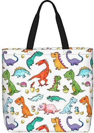 Generic Sac Fourre-Tout Dinosaure Rhinoc&eacute;ros Tortue Sac Biblioth&egrave;que R&eacute;utilisable Lavables Sacs En Toile Pour Femmes, Pour Voyage, Filles, Shopping, Tous Les 