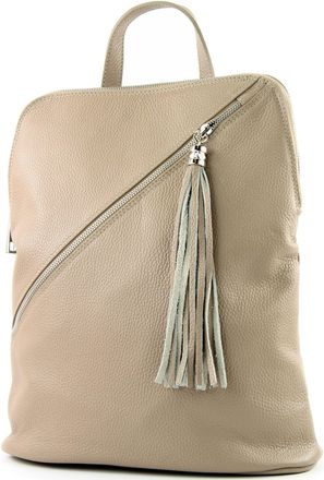 modamoda.de T161 Damen Leder Rucksack Handtasche handmade in Italy, Farbe:Beige2021