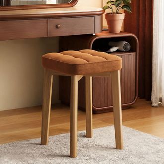 Generic Hocker mit Holzfüßen,Schreibtischstuhl,Schminkhocker mit Dicker Sitzpolsterung,für Schminktisch,Schlafzimmer & Esszimmer(Orange)