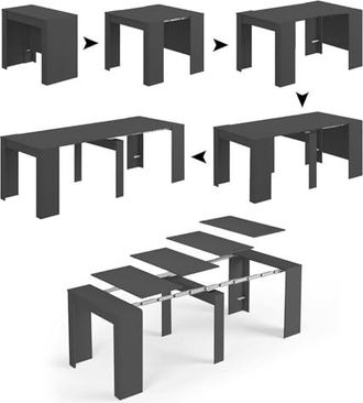 Dmora Ausziehbarer Tisch Compton, ausziehbarer Esstisch, Tisch mit Mehrzweckverl&auml;ngerungen, ausziehbar auf bis zu 10 Sitzpl&auml;tze, 51/237 x 90 x 78 cm, Anthra