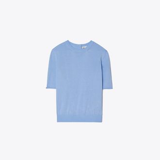 Tory Burch Damen Kurz&auml;rmliges Rundhalstop