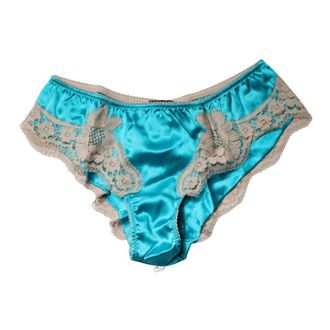 Dolce & Gabbana Femme, Sous-v&ecirc;tements, Bleu, Taille: 38 FR Culotte en satin de soie et dentelle florale