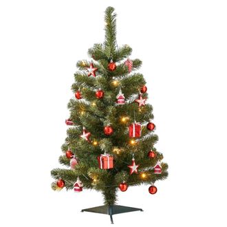 Black Box Trees Joy K&uuml;nstlicher Weihnachtsbaum mit Dekoration - Christmas Tree H90 x &Oslash;50 cm - Gr&uuml;n mit roter Dekoration