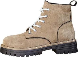 Generic Bottines &agrave; lacets pour femme - Talon bas et &eacute;pais - &Eacute;l&eacute;gantes - Bout rond - D&eacute;contract&eacute;es - Classiques - Antid&eacute;rapantes - Confortables - Coupe large -