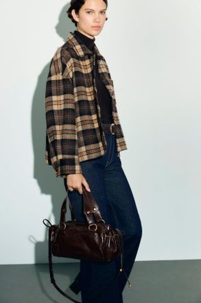 Gerard Darel Surchemise &agrave; carreaux en laine double face - JOSIA - Marron