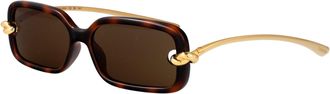 Bottega Veneta BV1439S Gold Injected Rectangle Sunglasses - Gold