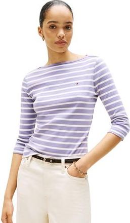 Tommy Hilfiger T-Shirt Manches Longues Femme New Cody Slim Col Bateau, Violet (Purple/Ecru STP), S