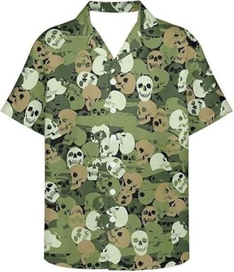 Keephen TangoDS Squelette Camouflage Chasse Impression 3D Chemise Hawaiienne pour Femmes Hommes Col &agrave; Revers Manches Courtes Chemises &agrave; Boutons F&ecirc;te Chemises 