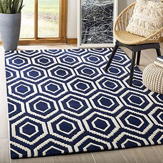 Safavieh Zeitgen&ouml;ssische Teppich f&uuml;r Wohnzimmer, Esszimmer, Schlafzimmer - Chatham Collection, Kurzer Flor, Dunkelblau und Elfenbein, 152 X 244 cm