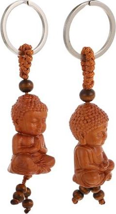 Frcolor 2 Pi&egrave;ces Porte-cl&eacute;s Bouddha Bois Unique Pendentifs Suspendus Int&eacute;rieurs Ext&eacute;rieurs Ornements D&eacute;coratifs Souples et Durables Id&eacute;e pour Maison et Access