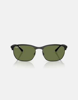 Ray-Ban Rb4469 - Polarized Ultra - Eckige, polarisierte Sonnenbrille in Sandschwarz mit gr&uuml;nen Gl&auml;sern