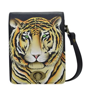 Anuschka Damen Handbemalte Echtem Leder mit Klappe, Wandelbar, Flap Convertible Crossbody/G&uuml;rteltasche mit RFID-Schutz, Bengalischer Tiger