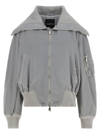The Attico Feather-Trimmed Polyamide Bomber Jacket - Gray