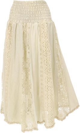 Guru Shop Boho Spitzen Maxirock, Flamenco Rock, Weiter Sommerrock - Creme, Damen, Baumwolle