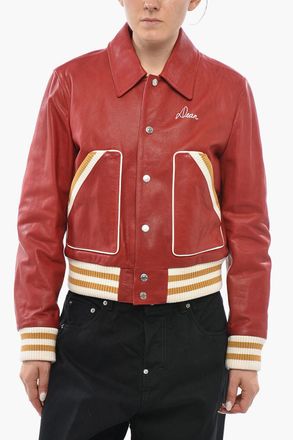 Dsquared2 Varsity-Jacke aus genarbtem Leder mit Druckkn&ouml;pfen Dsquared2
