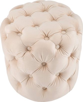 Clp Sitzhocker Samt rund, Drancy, gepolstert mit Zierknöpfen, Chesterfield-Optik, Polsterhocker für Wohnzimmer & Schlafzimmer, Farbe:Creme, Größe:M