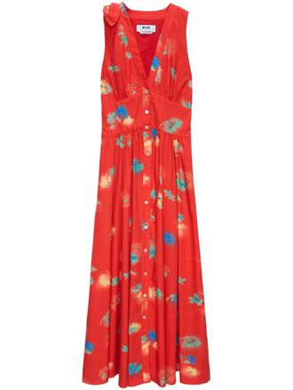 Msgm robe imprimée à coupe longue - Rouge