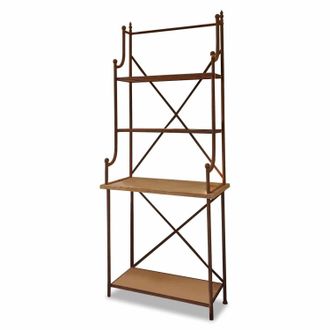Loberon Regal Newton, im Jugendstil-Look, Filigranes Design, mit Rost-Finish, B&uuml;cherregal, K&uuml;chenregal, Tannenholz, Eisen, braun