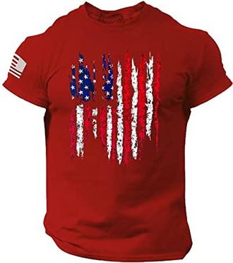 Generic T-shirt d&eacute;t&eacute; pour homme - Logo du drapeau am&eacute;ricain - T-shirt d&eacute;contract&eacute; &agrave; manches courtes imprim&eacute; - Grandes tailles, Rouge, XXS
