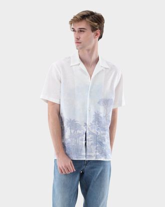 van Laack Kurzarm Bowlinghemd aus Leinen mit Druck