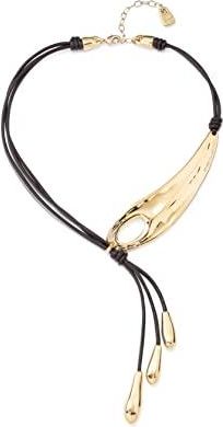 Uno De 50 UNOde50 Collier long en cuir plaqué or 18 carats avec 2 tubulures et 4 lanières avec gouttes