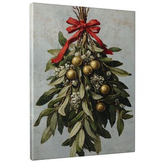 Generic Holiday Greenery Wandkunst, rotgoldener Mistelzweig, Leinwanddrucke, Vintage-Stil, Heimdekoration f&uuml;r Wohnzimmer, Schlafzimmer, K&uuml;che, gewickelte Lein