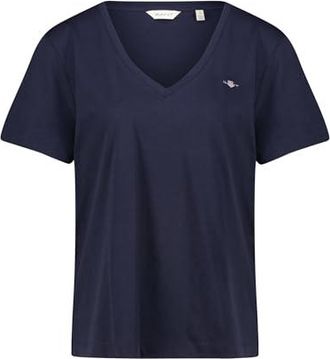 GANT REG Shield SS V-Neck T-Shirt, Evening Blue, XL Femme
