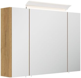 Magnolia Home Spiegelschrank 90cm inkl. Design LED-Lampe und Glasb&ouml;den Varianten Eiche Gold