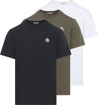 Moncler Homme, Tops, Multicolore, Taille: 2XL Logo Patch Cotton T-Shirt (Lot de trois)