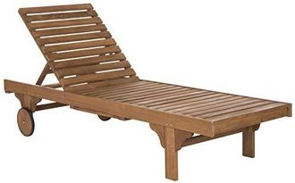 Safavieh Wooden Outdoor Lounge Chair with Adjustable Back with Adjustable Side Table, in Natural and Blue